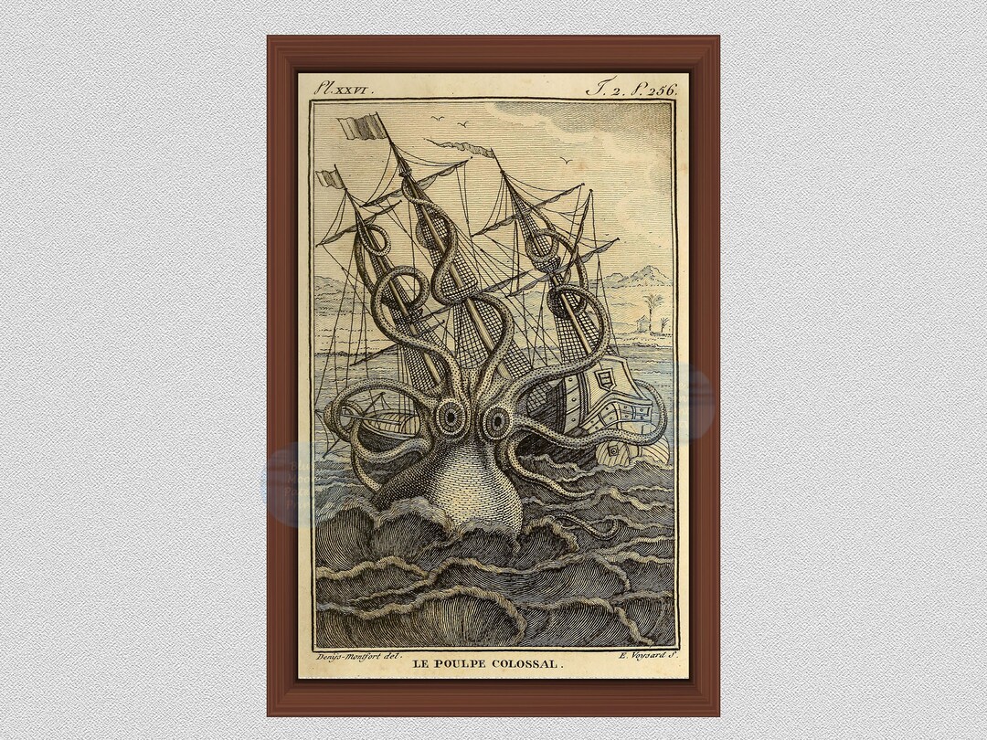 Kraken Sea Monster Poster, 1802 Octopus Print, Vintage Octopus Art ...
