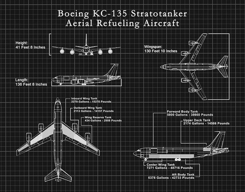 Boeing KC-135 Stratotanker Drawing Vers 1 KC135 Stratotanker - Etsy