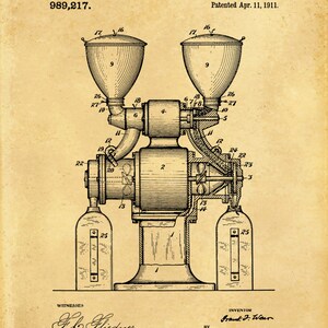 1909 Coffee Grinder Patent Print - Coffee Mill Blueprint - Restaurant ...