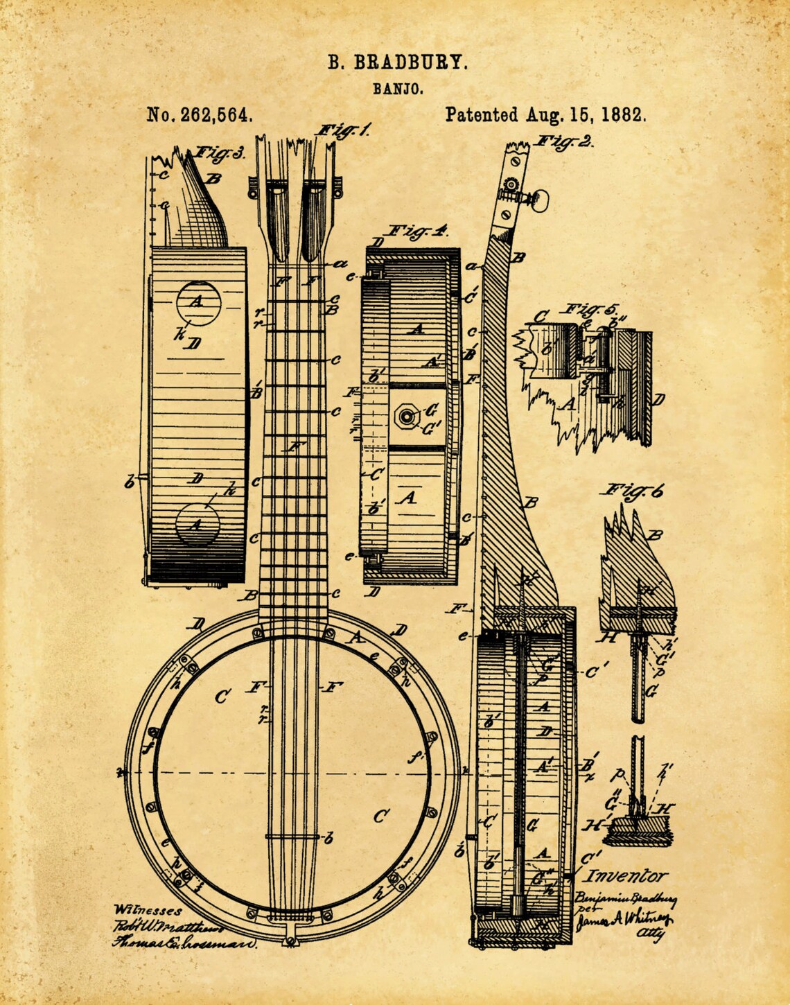 Patent 1882 Banjo Musical Instrument Art Print String - Etsy
