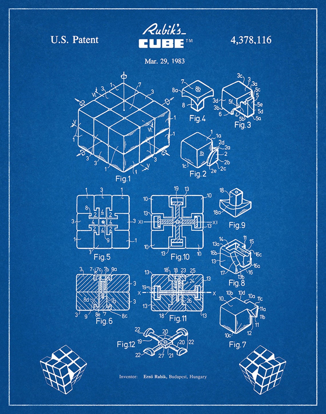 1983 Rubik's Cube Patent Print Vers 1 Rubiks Cube | Etsy