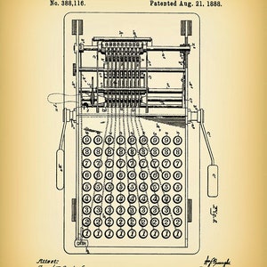 1888 Burroughs Calculator Patent Print - Burroughs Calculator Poster ...