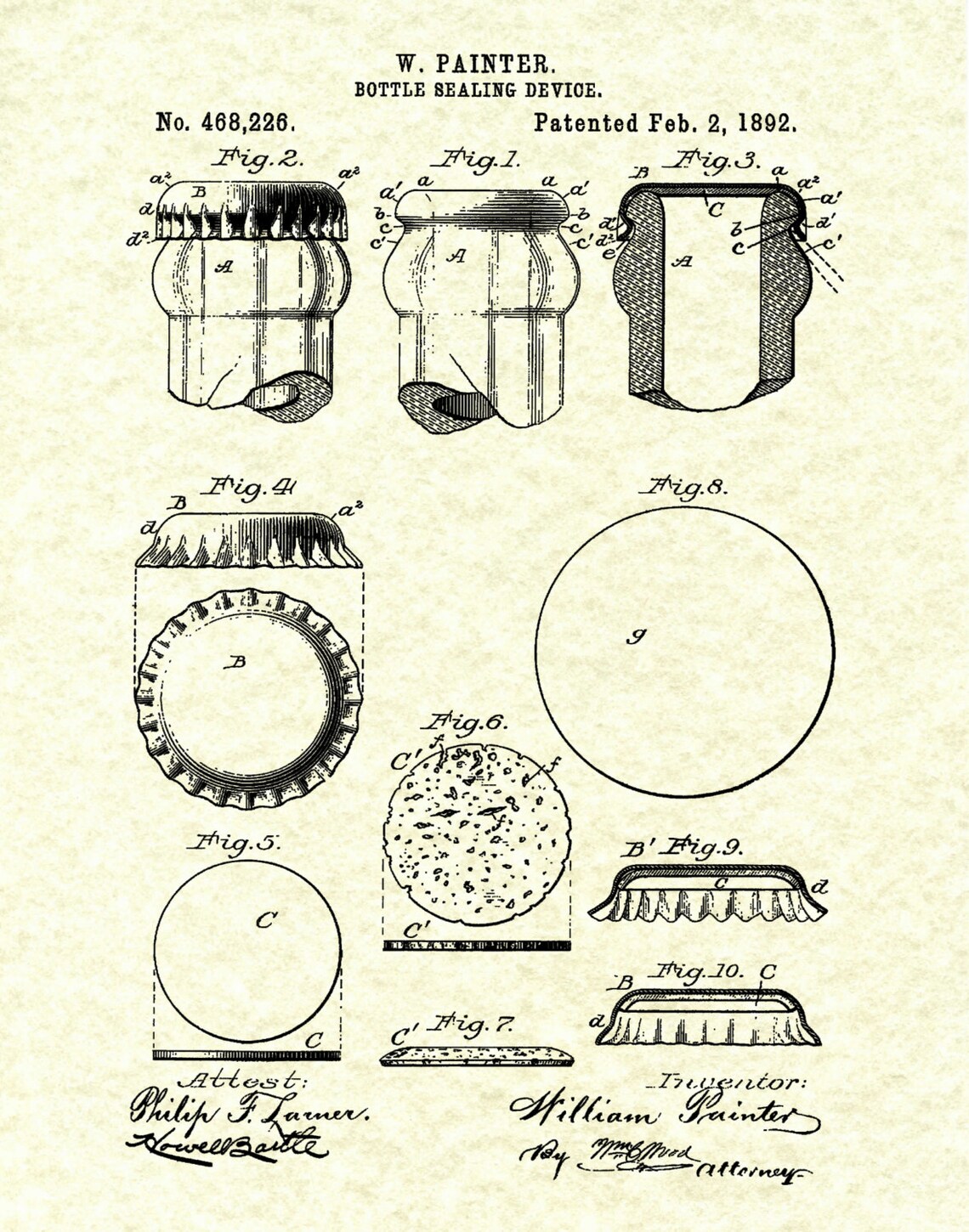 Patent 1892 Beer Bottle Sealer Device Art Print Poster | Etsy