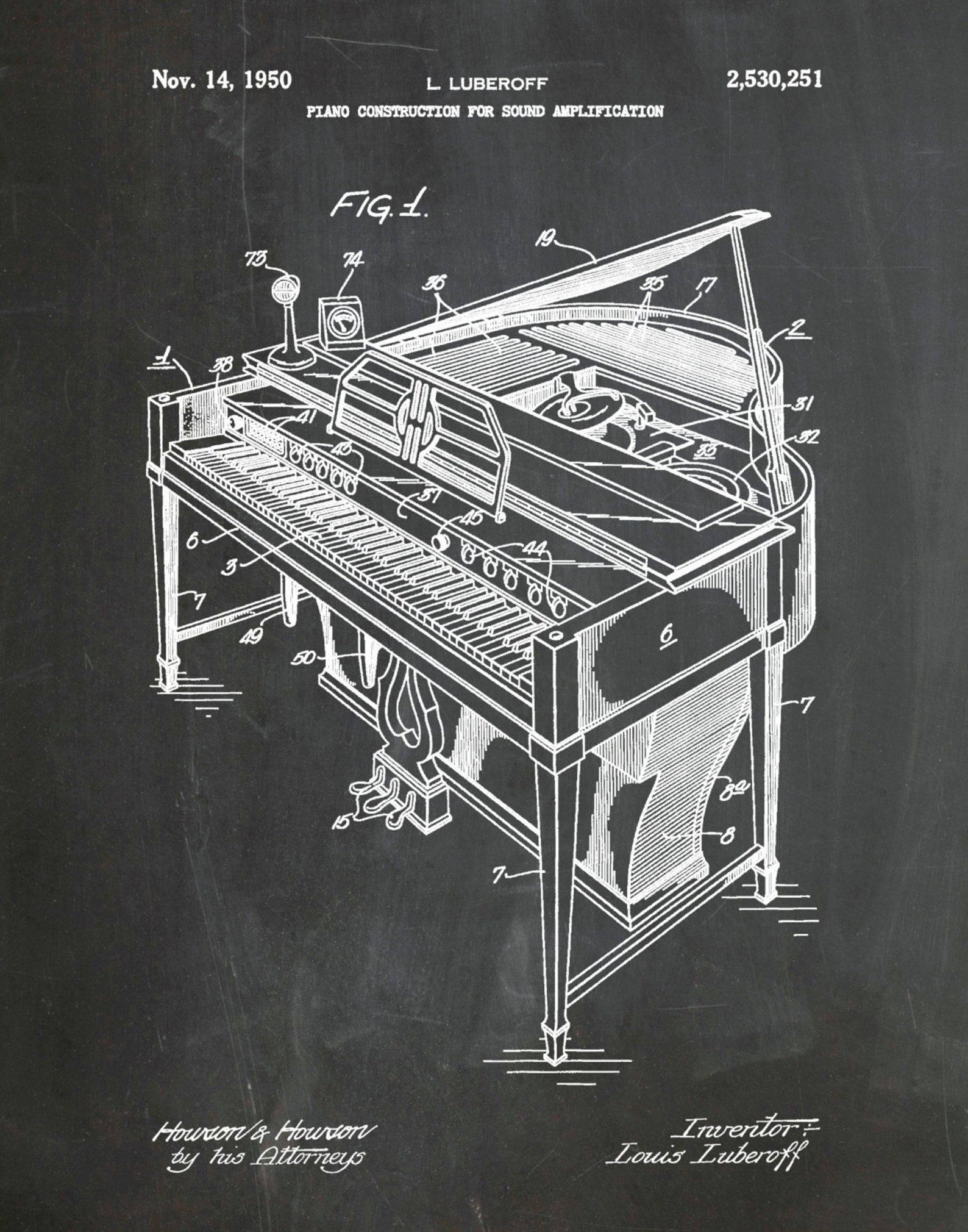 1950 Piano Patent Print Grand Piano Patent Print Musical - Etsy