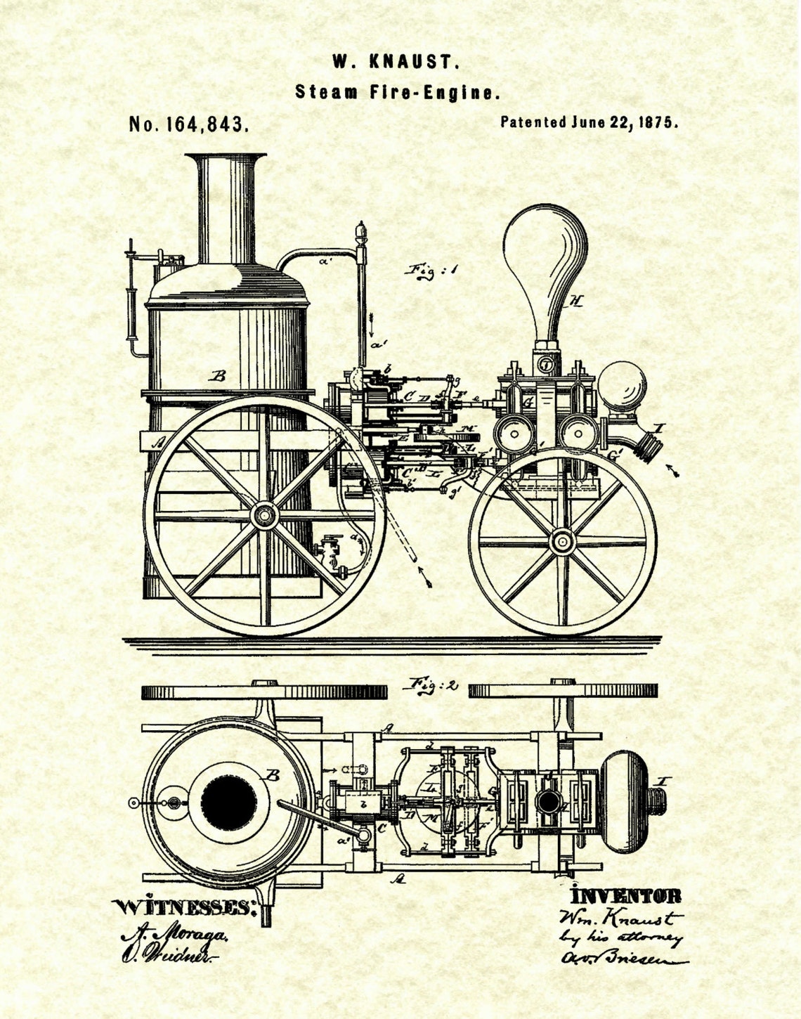 1875 Fire Engine Patent Print Steam Fire Engine Poster | Etsy