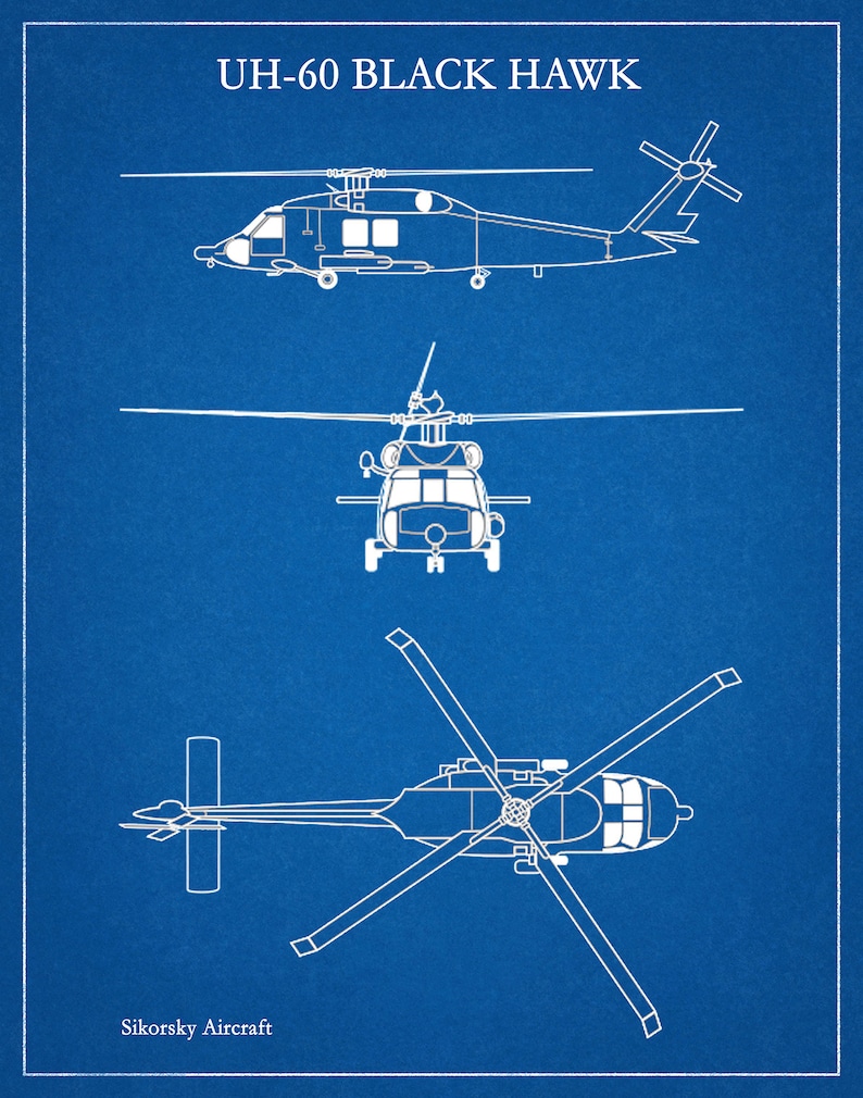 UH-60 Black Hawk Helicopter Art Print Sikorsky UH-60 | Etsy