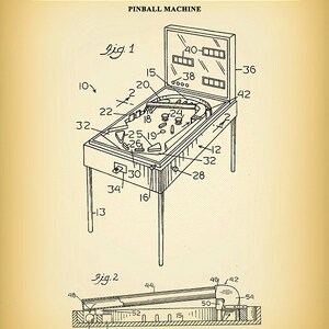 1982 Pinball Machine Patent Print, Pinball Game Poster, Game Room Décor ...