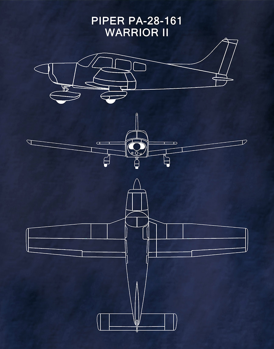 Piper PA-28-161 Drawing, Piper Warrior II Poster, Piper Cub Airplane ...