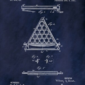 1891 Pool Ball Rack Patent Print Game Room Poster Billiard Ball Rack ...
