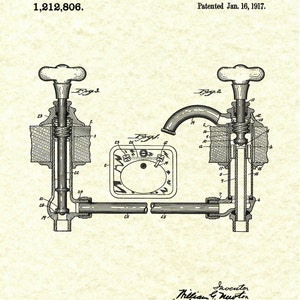 Patent 1917 Faucet - at Print - Bathroom Wall Art - Poster Print - Wall ...