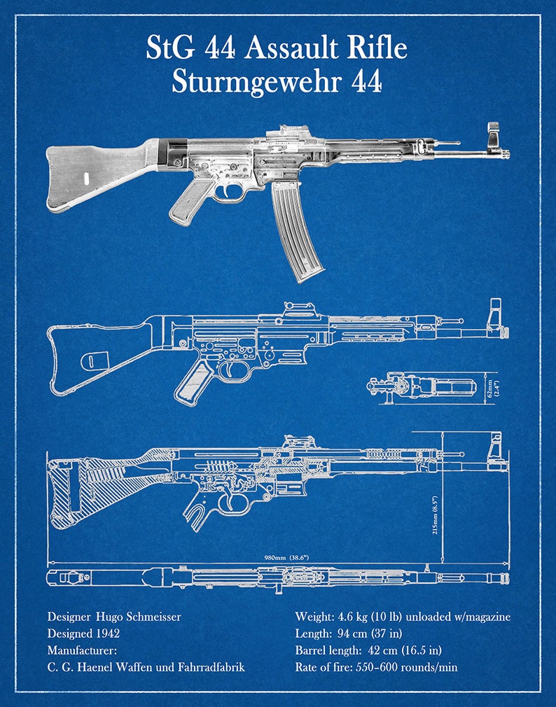 1942 MP 44 StG44 Sturmgewehr Print Deutsche halbautomatische - Etsy.de