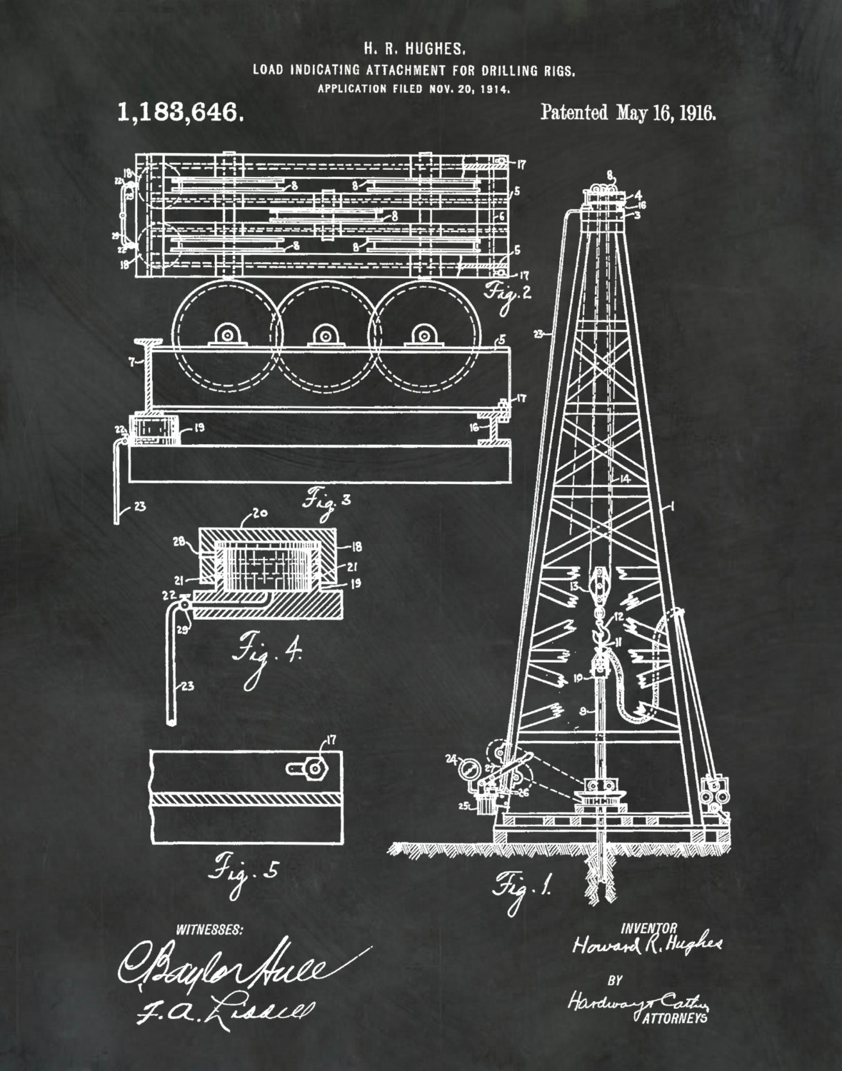 1916 Oil Drilling Rig Patent Print Invented by Howard Hughes - Art ...