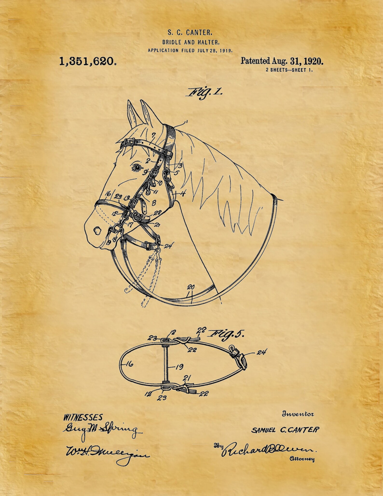 Patent 1920 Horse Halter Art Print Poster Wall Art - Etsy