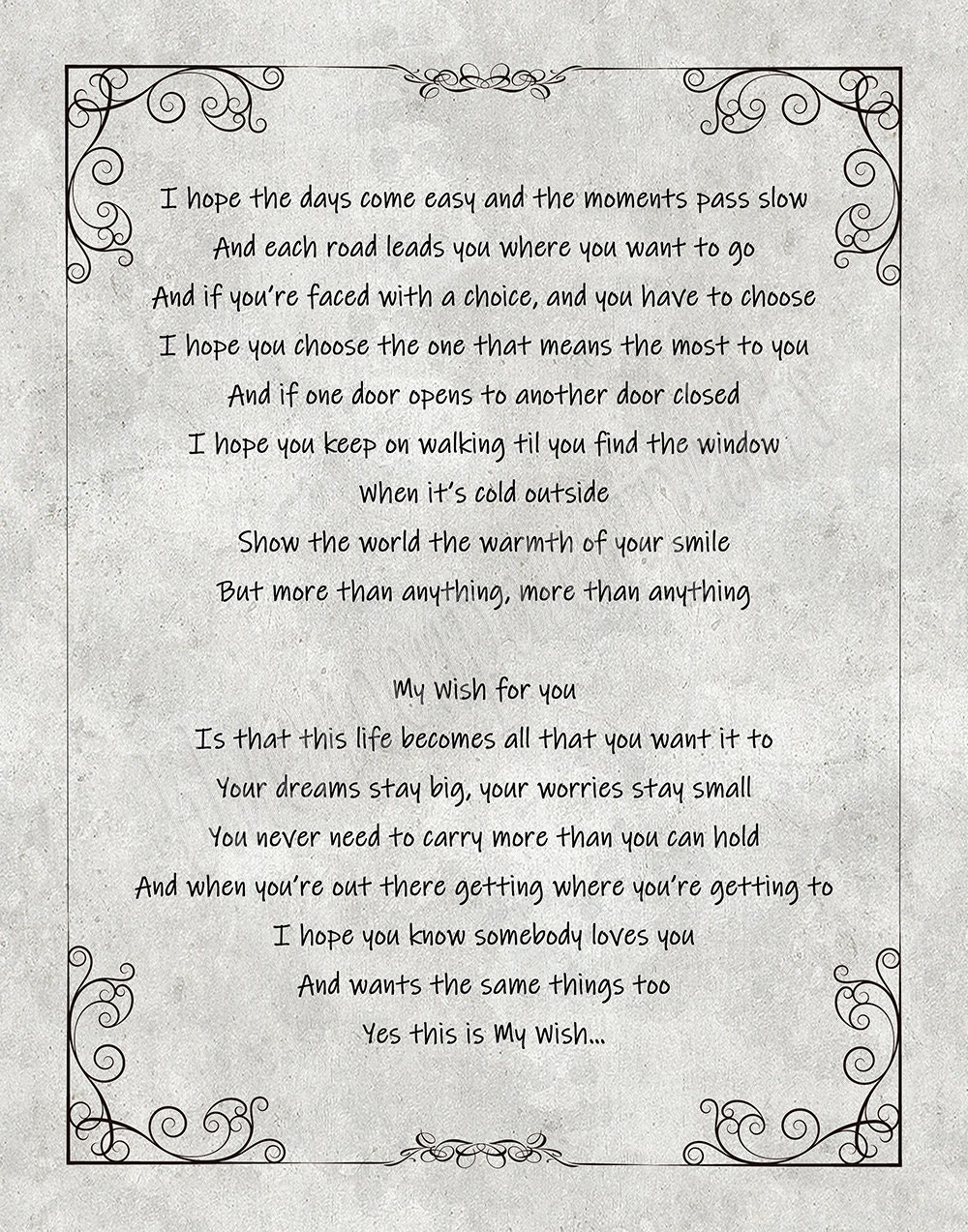 My Wish For You Lyrics Art Print, Rascal Flatts Song Lyrics Poster ...
