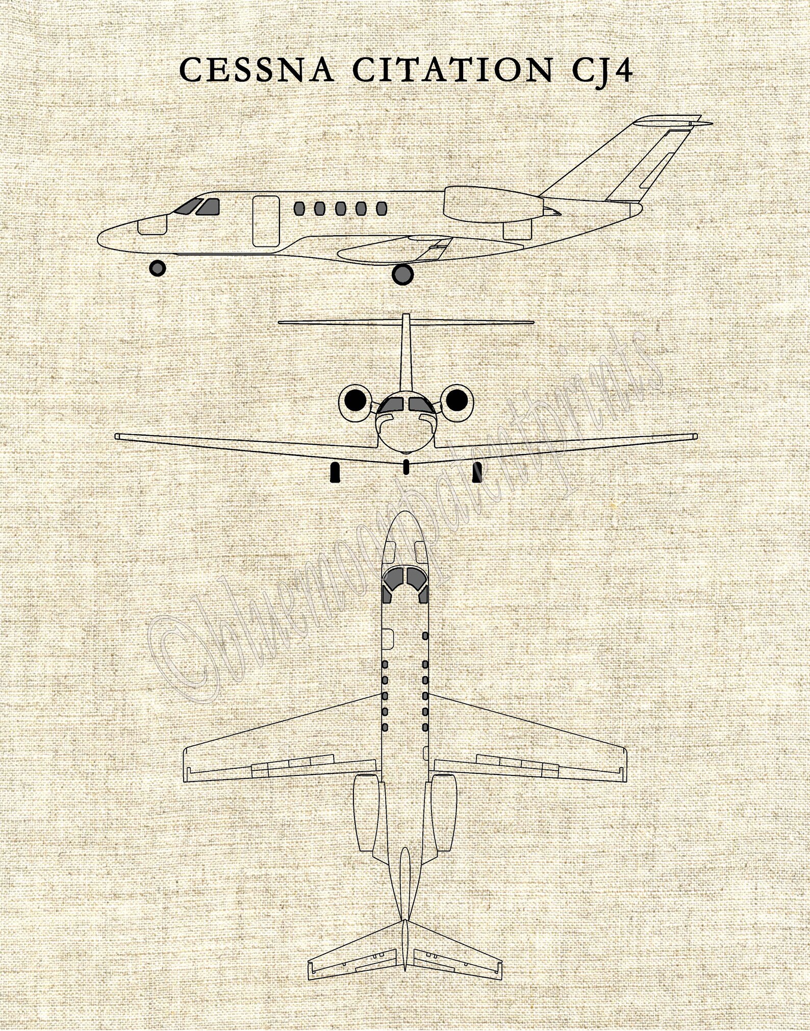 Cessna CJ4 Drawing Cessna Citation CJ4 Jet Blueprint Cessna - Etsy