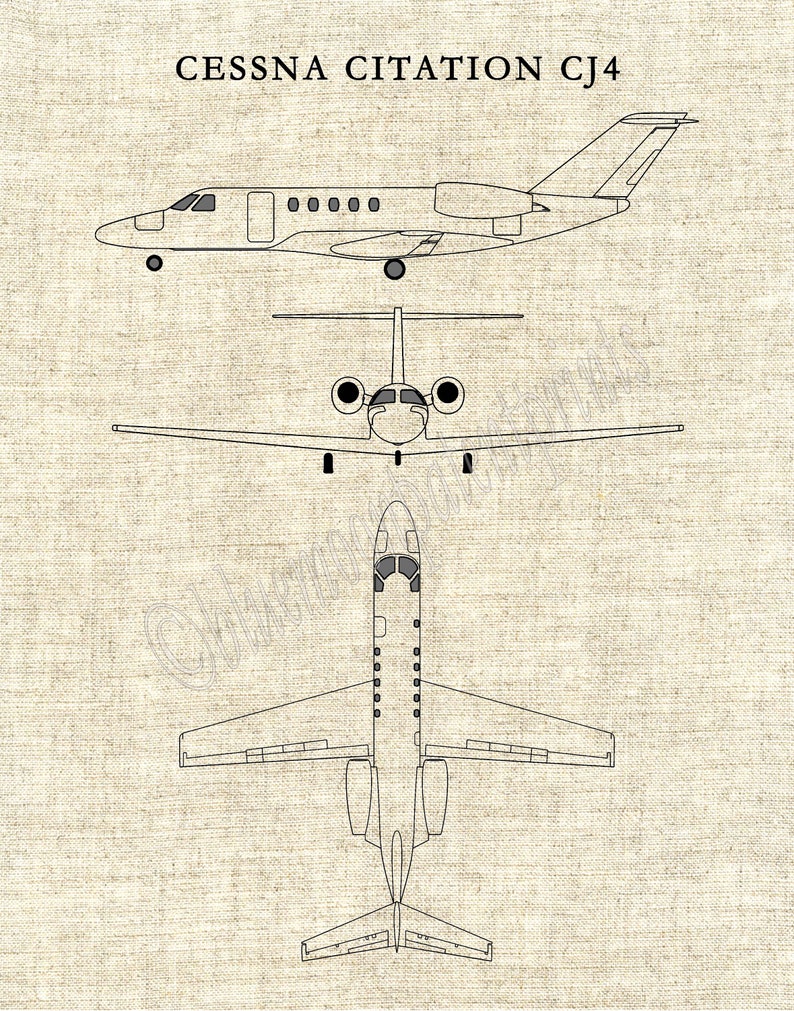Cessna CJ4 Drawing Cessna Citation CJ4 Jet Blueprint Cessna - Etsy