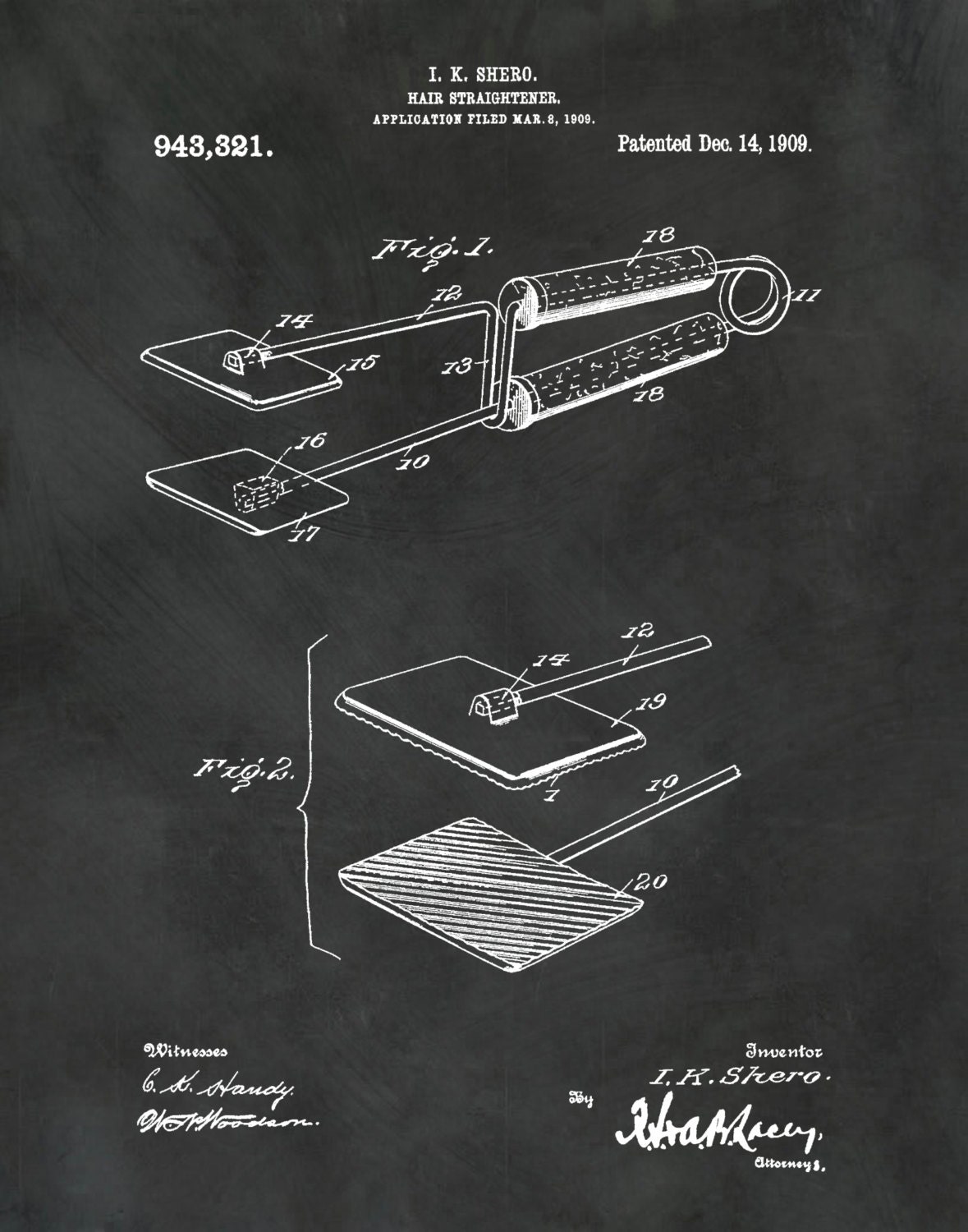 1909 Hair Straightener Patent Print Flat Iron Poster | Etsy