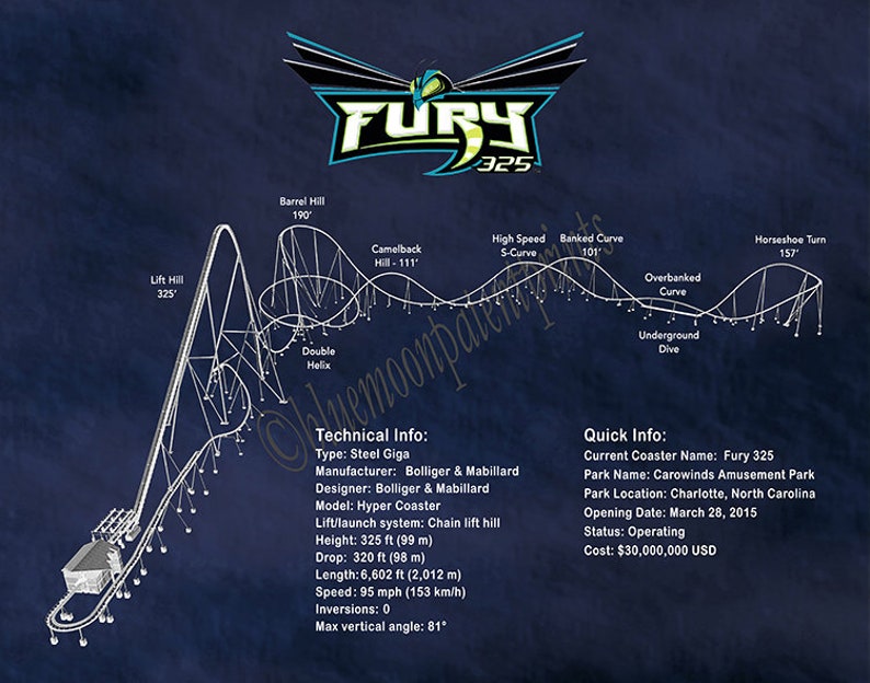 Fury 325 Roller Coaster Drawing Fury 325 Roller Coaster - Etsy