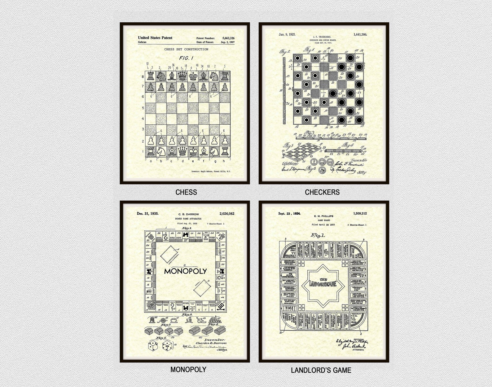 Board Game Patent Prints Set of 4: Chess Patent Checker | Etsy