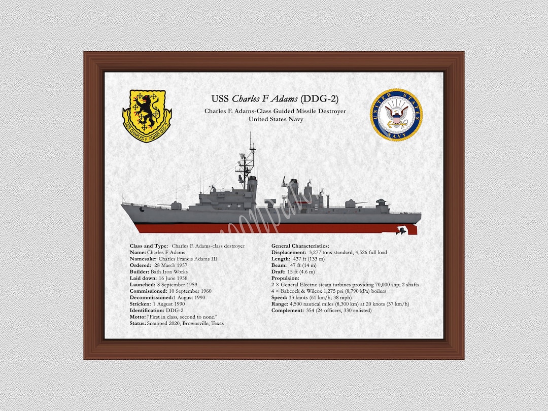USS Charles F Adams DDG-2 Destroyer Drawing, Charles F. Adams-class ...