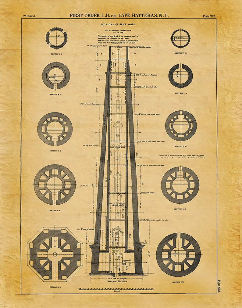 1870 Cape Hatteras Lighthouse Drawing, Cape Hatteras Lighthouse ...