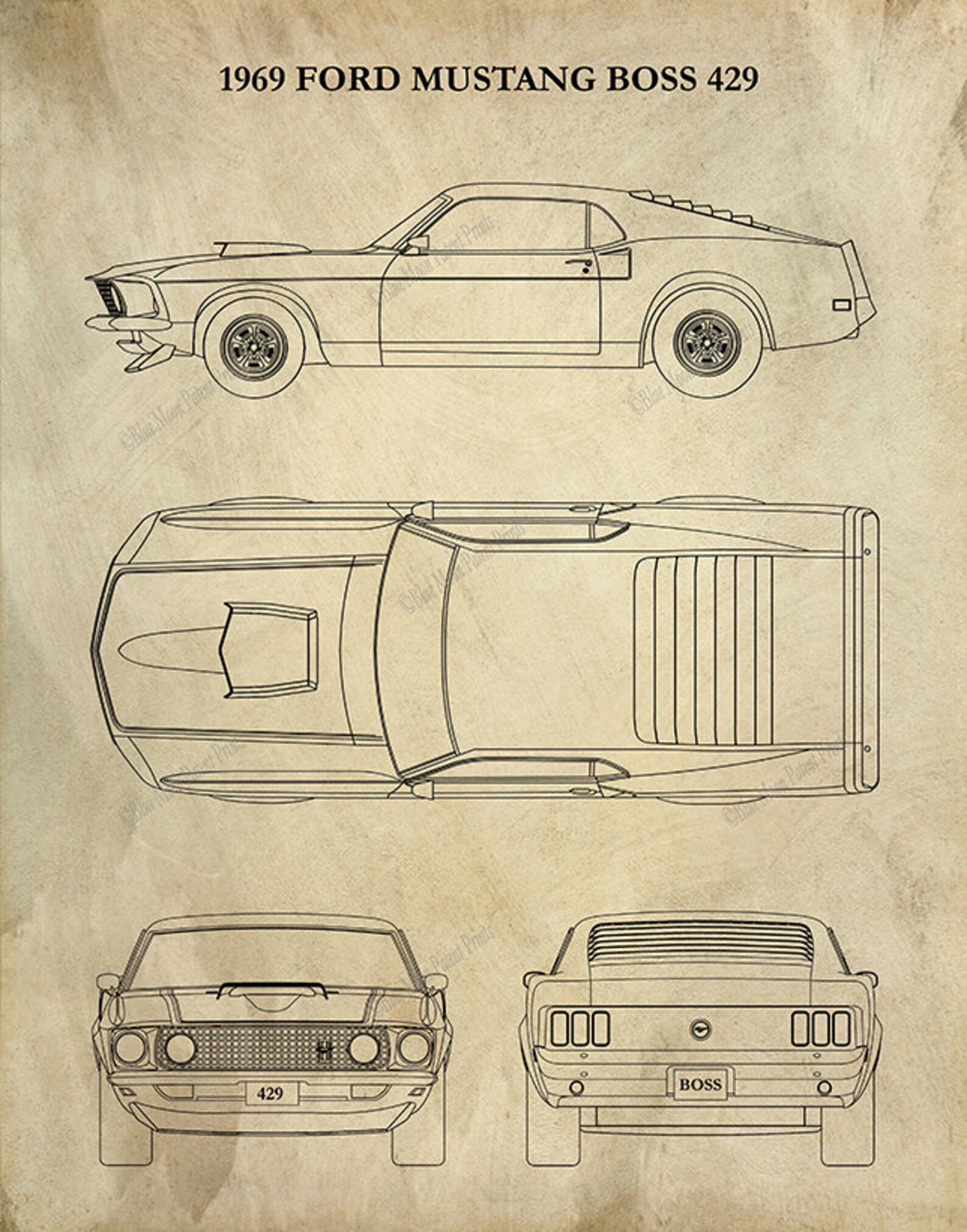 1969 Ford Mustang 429 BOSS Poster Mustang Sports Car Poster - Etsy