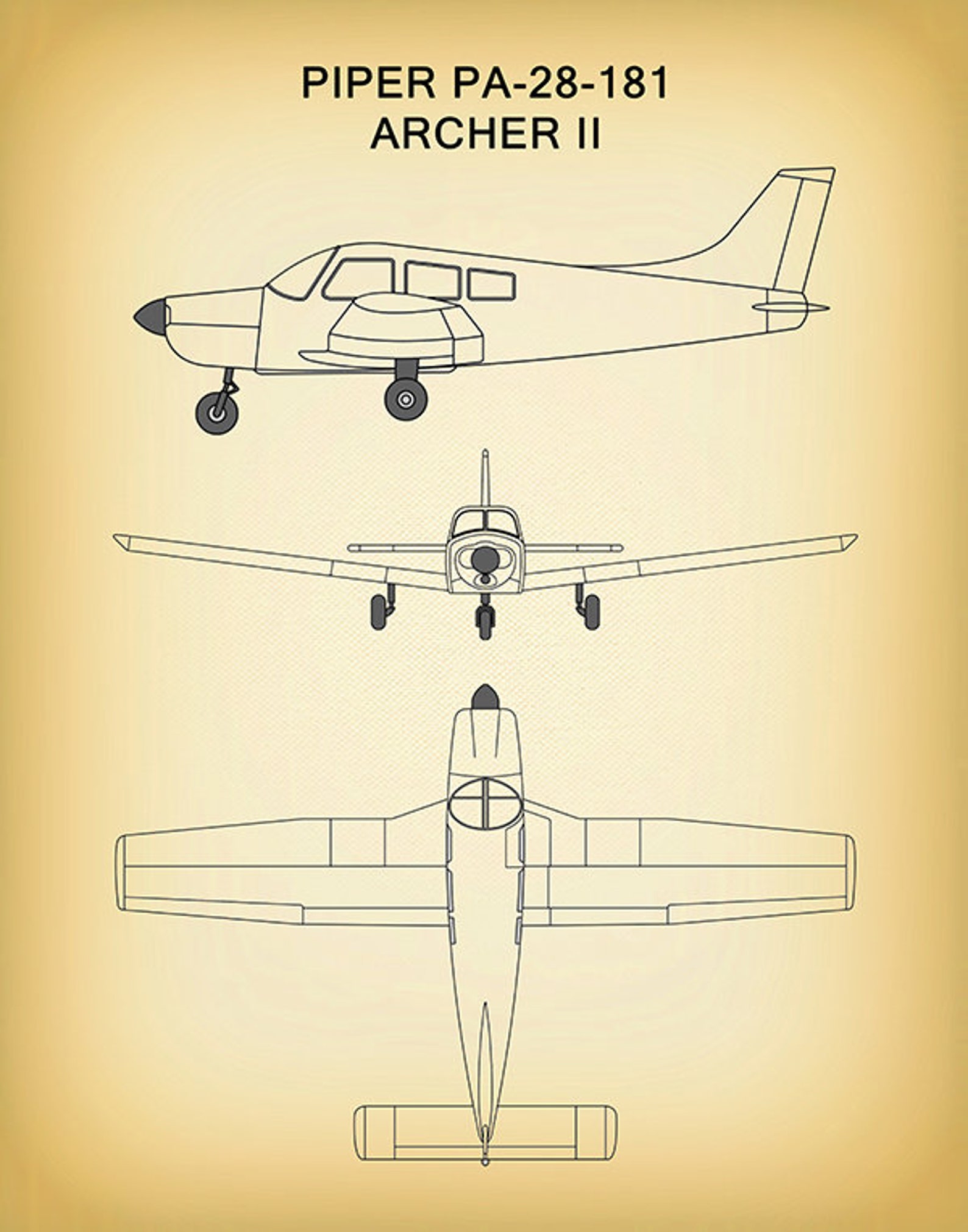 Piper PA-28-181 Drawing, Piper PA-28-181 Archer II Poster, Piper Cub ...