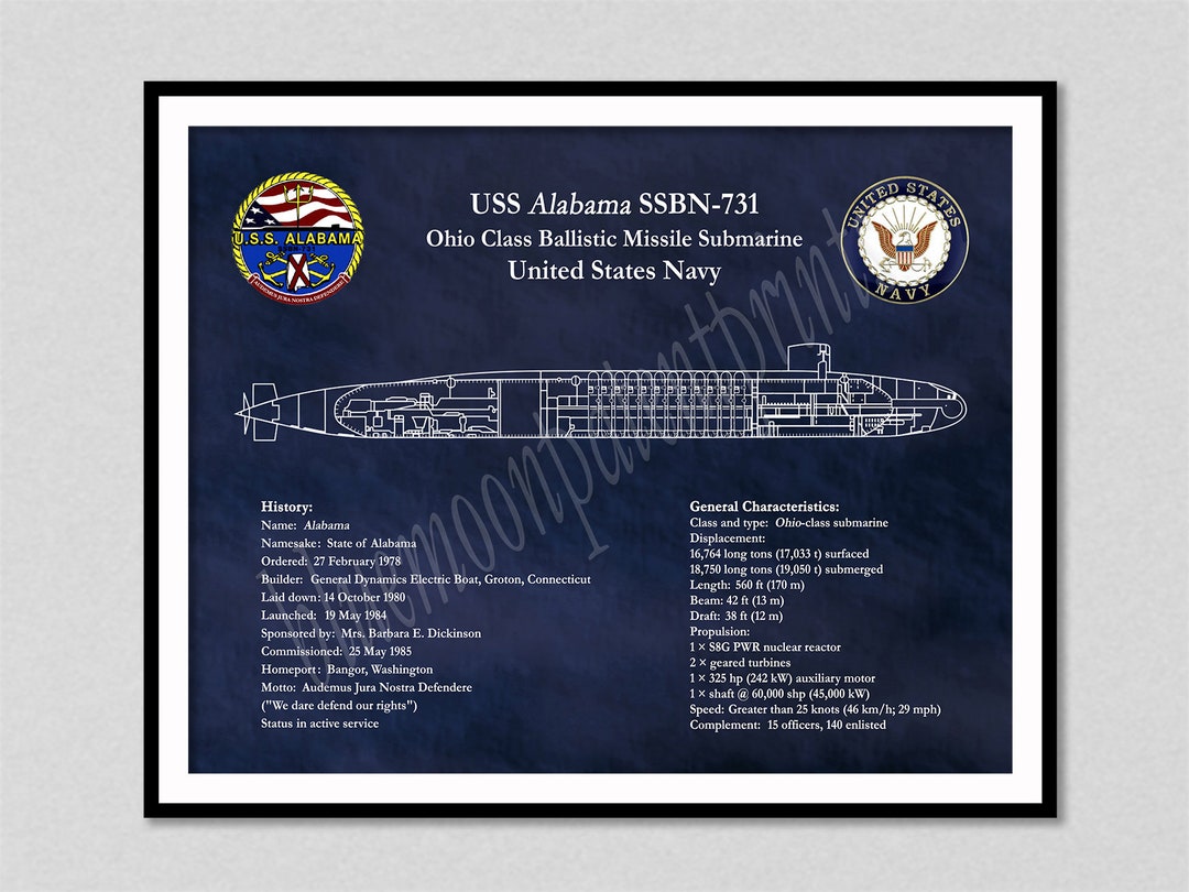 USS Alabama SSBN-731 Ohio Class Submarine Art Print, USS Alabama ...