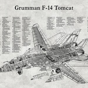 F-14 Tomcat Cutaway Drawing, F14 Fighter Jet Poster, Grumman F-14A ...
