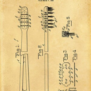 1953 Toothbrush Patent Print Bathroom Decor Home Decor Washroom Decor ...