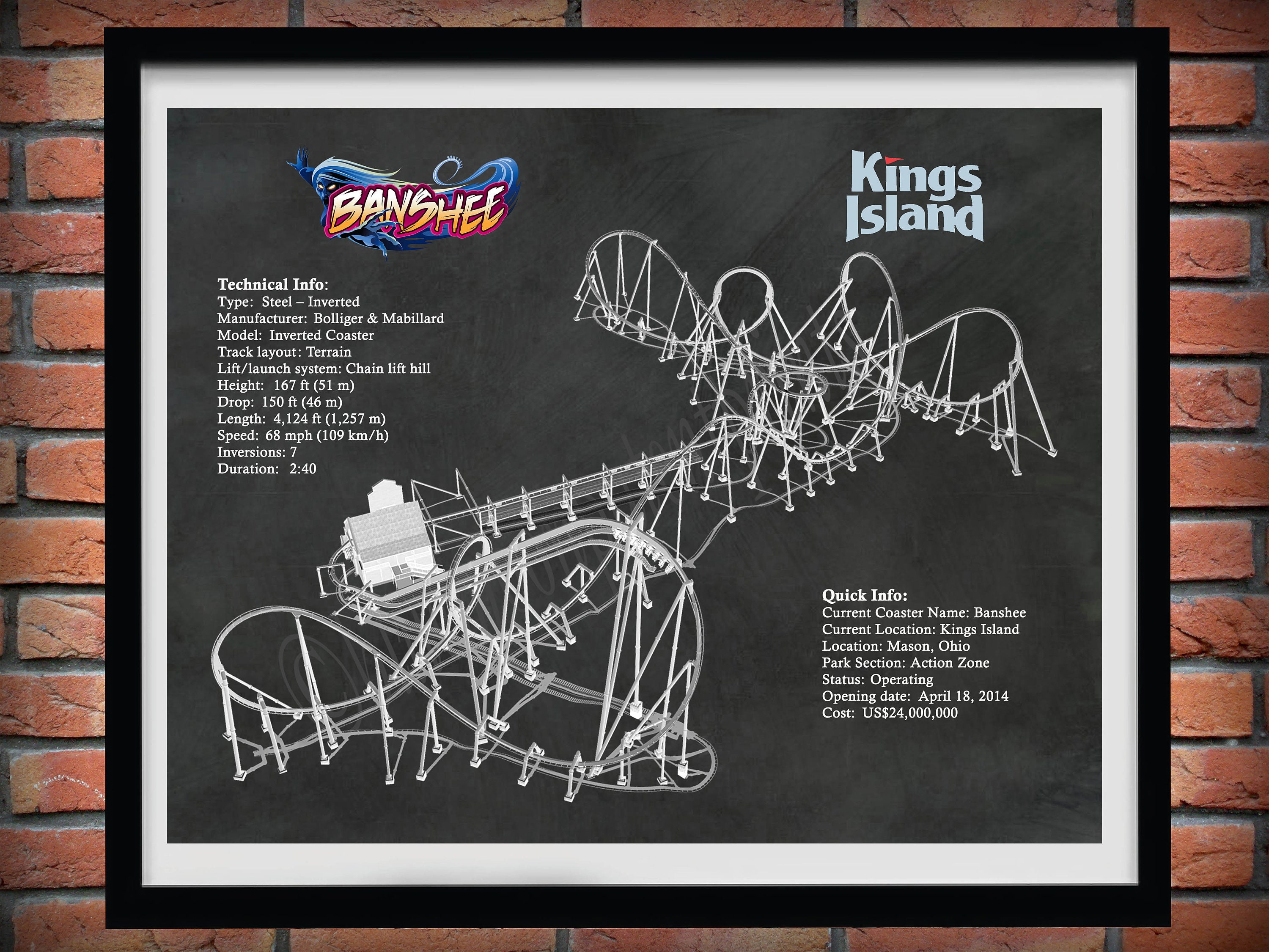 Banshee Roller Coaster Drawing, Kings Island Roller Coaster, Banshee ...