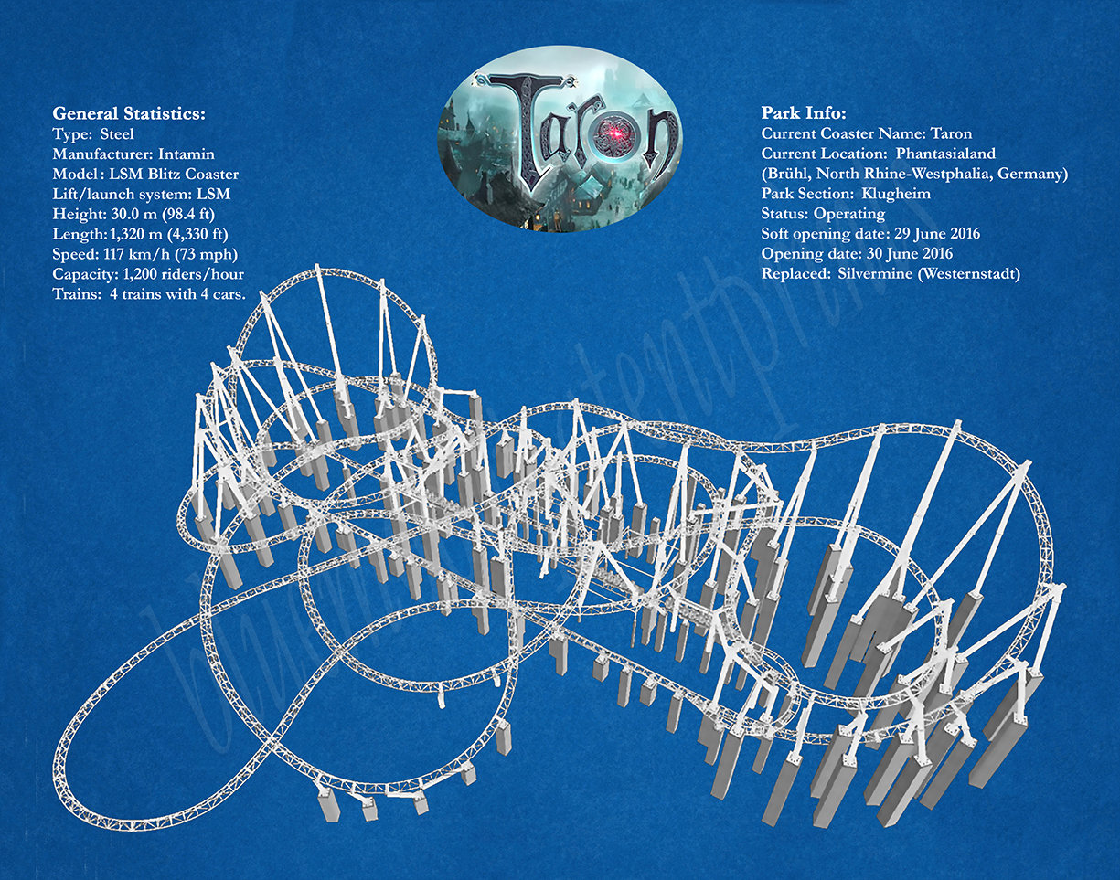 Taron Roller Coaster Drawing, Phantasialand Roller Coaster, Taron ...