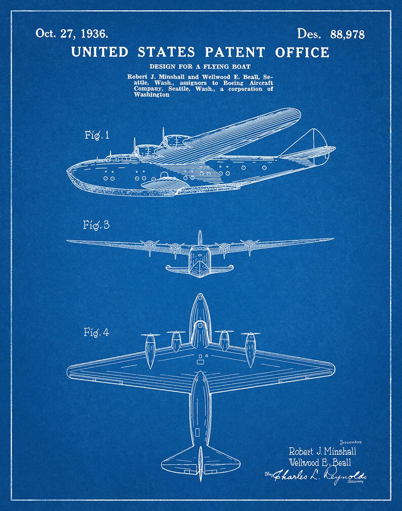 1936 Boeing 314 Flying Boat Patent Print Boeing Flying Boat | Etsy
