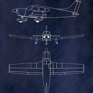Piper PA-28-161 Drawing, Piper Warrior II Poster, Piper Cub Airplane ...