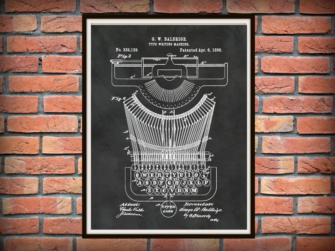 1886 Typewriter Patent Print - Typewriter Poster - Secretary Decor ...