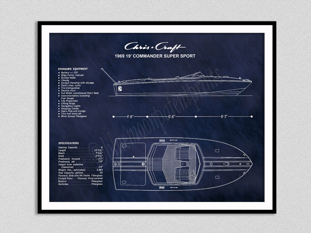 1969 Chris Craft Commander Boat Drawing, Chris Craft Commander Poster ...