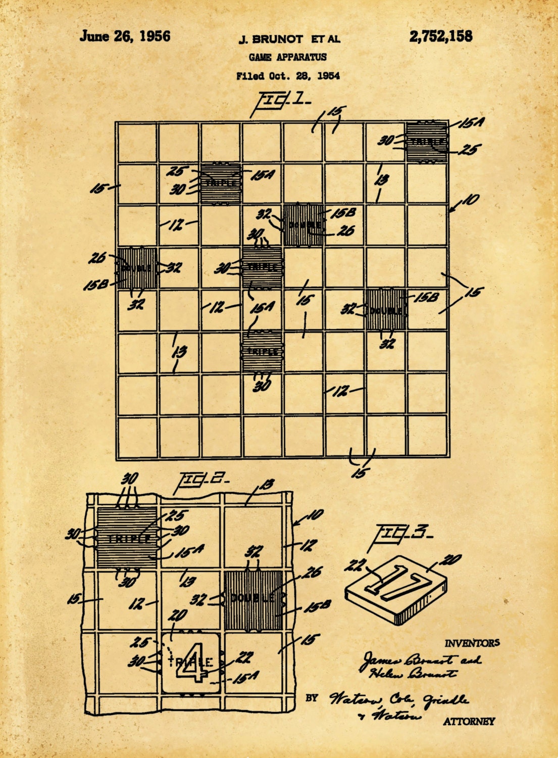 1956 Scrabble Game Patent Print - Board Game Poster - Game room Decor ...