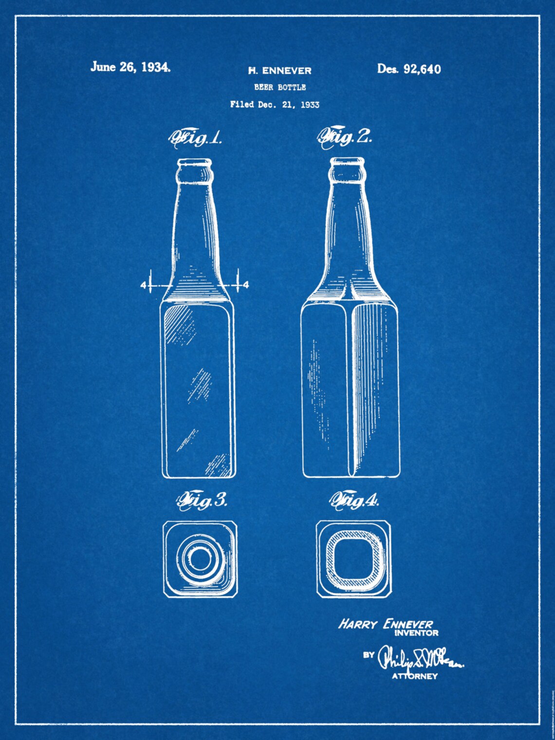 1934 Beer Bottle Patent Print Beer Poster Tavern Wall Art | Etsy