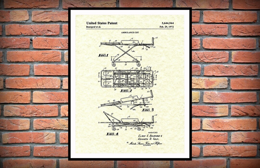 1972 Ambulance Cot Patent Print, Ambulance Gurney Poster, Ambulance Cot ...
