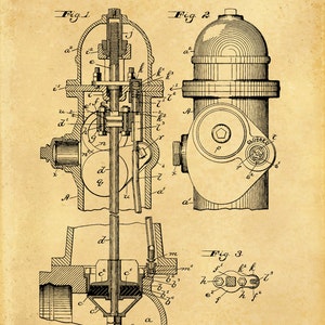 1903 Fire Hydrant Patent Print - Fire Hydrant Poster - Firehouse Decor ...