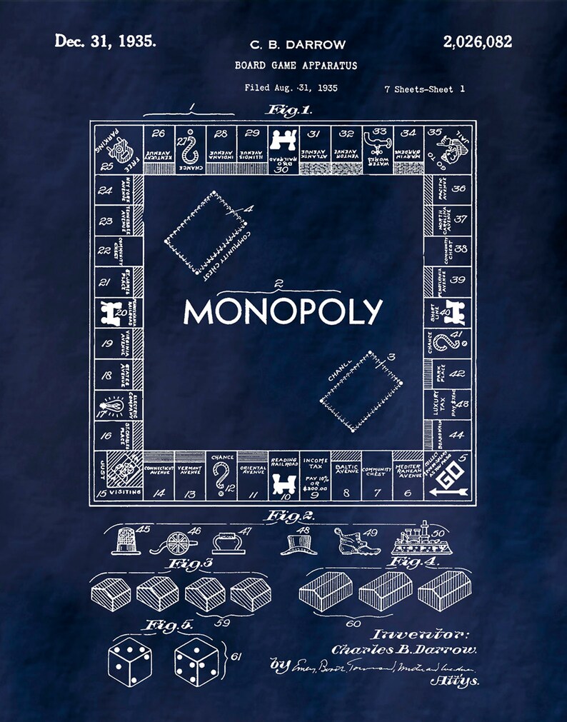 1935 Monopoly Patent Print Monopoly Board Poster Print - Etsy
