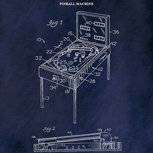 1982 Pinball Machine Patent Print, Pinball Game Poster, Game Room Décor ...