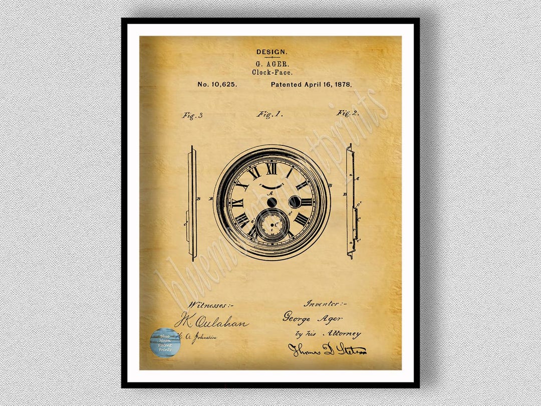 1878 Clock Face Patent Print, Antique Clock Poster, Antique ...