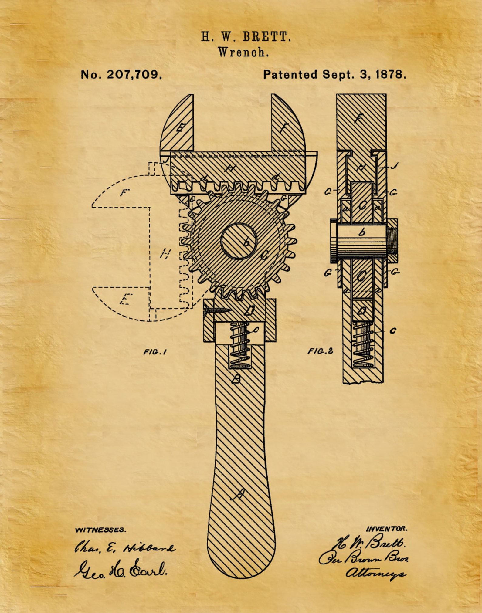1878 Wrench Patent Print Crescent Wrench Patent Print | Etsy