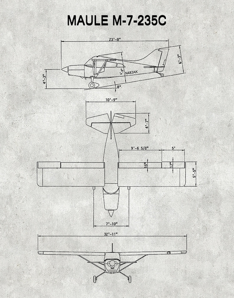 Maule M-7-235C Airplane Drawing With Dimensions Maule M-7 - Etsy