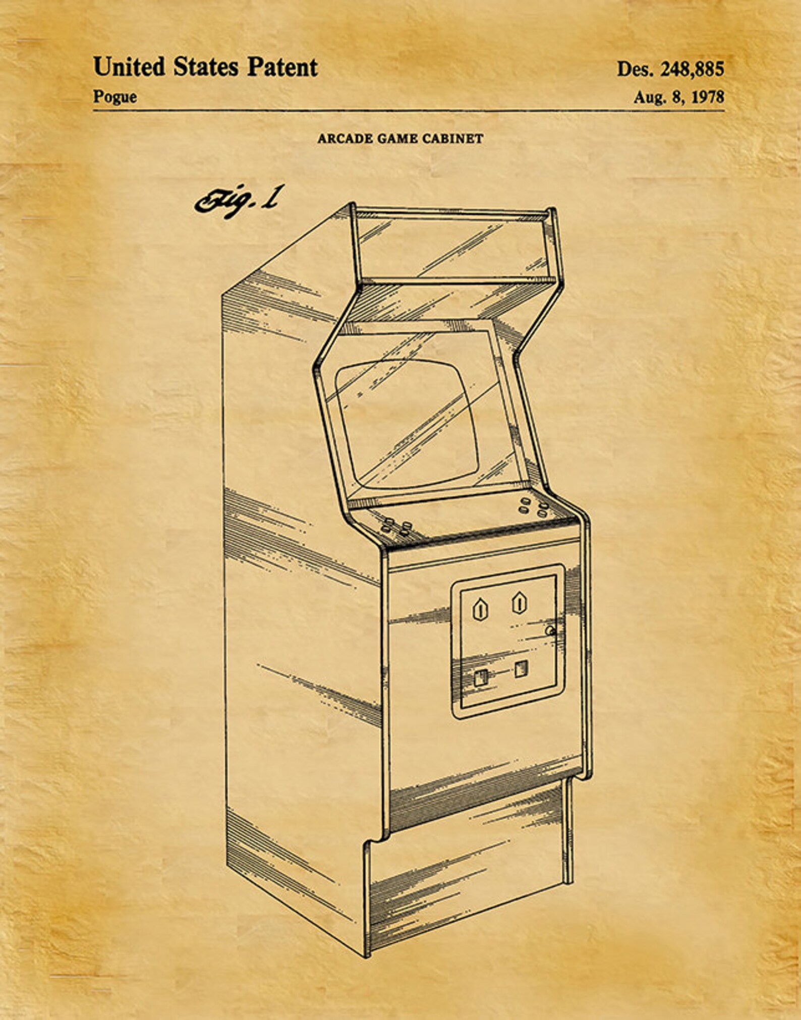 1978 Arcade Video Game Cabinet Patent Print Arcade Console - Etsy
