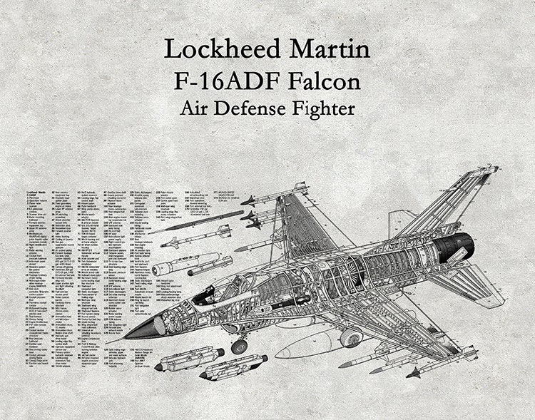 Lockheed F-16 Falcon Blueprint Lockheed F-16ADF Fighter Plane - Etsy Canada