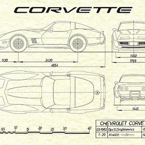 Corvette C3 Drawing, Chevy Corvette C3 Poster, Chevrolet Corvette C3 ...