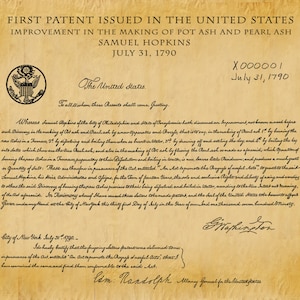 1790 First US Patent Print Issued by the United States Signed by George ...