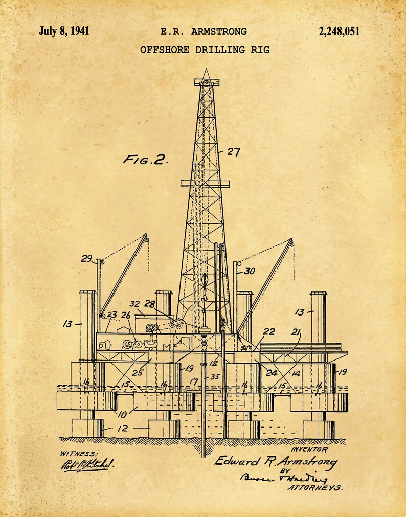 1941 Offshore Oil Drilling Rig Patent Print Oil Rig Poster | Etsy
